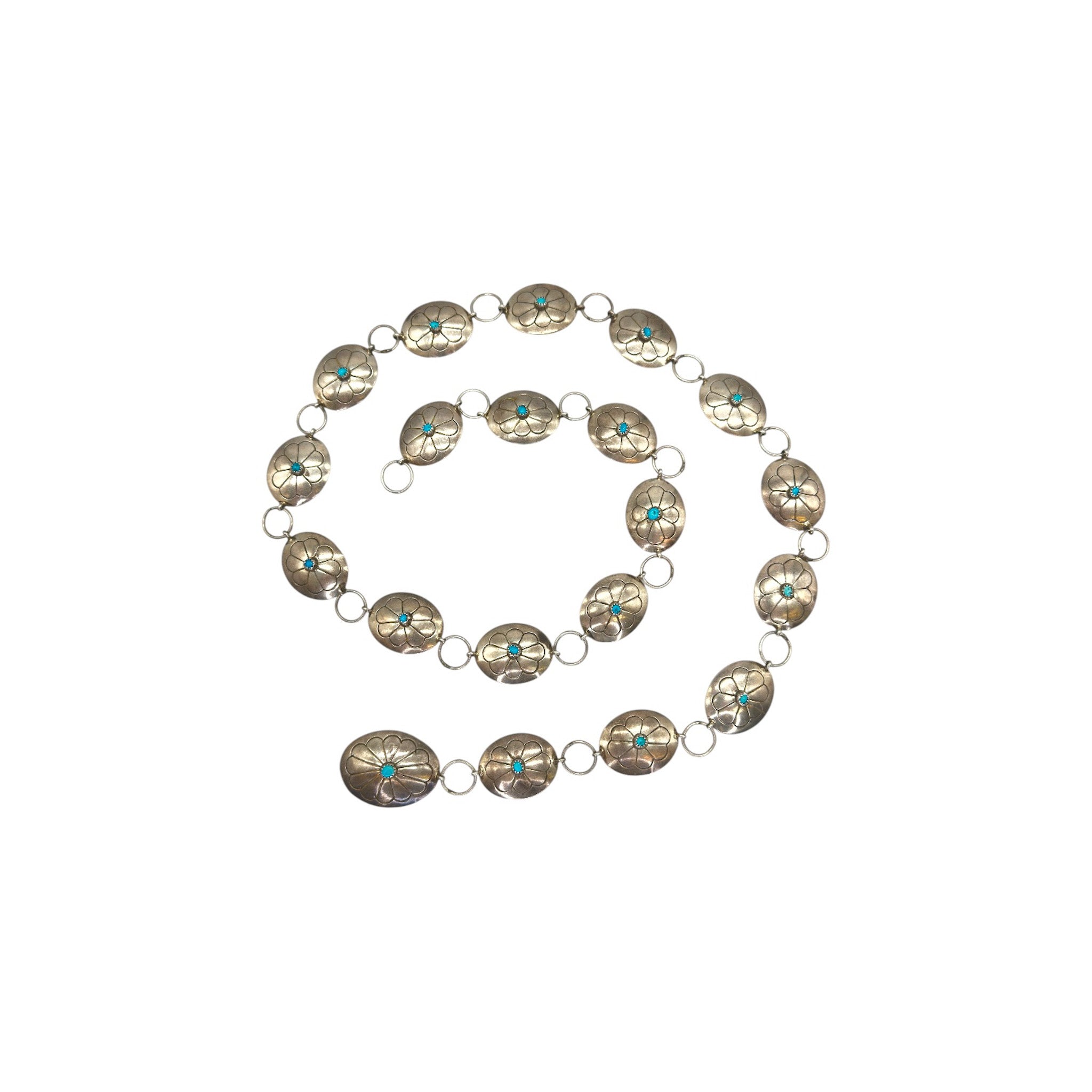 Nathaniel Johnson Sterling Silver & Turquoise Concho Belt - TheRelux.com