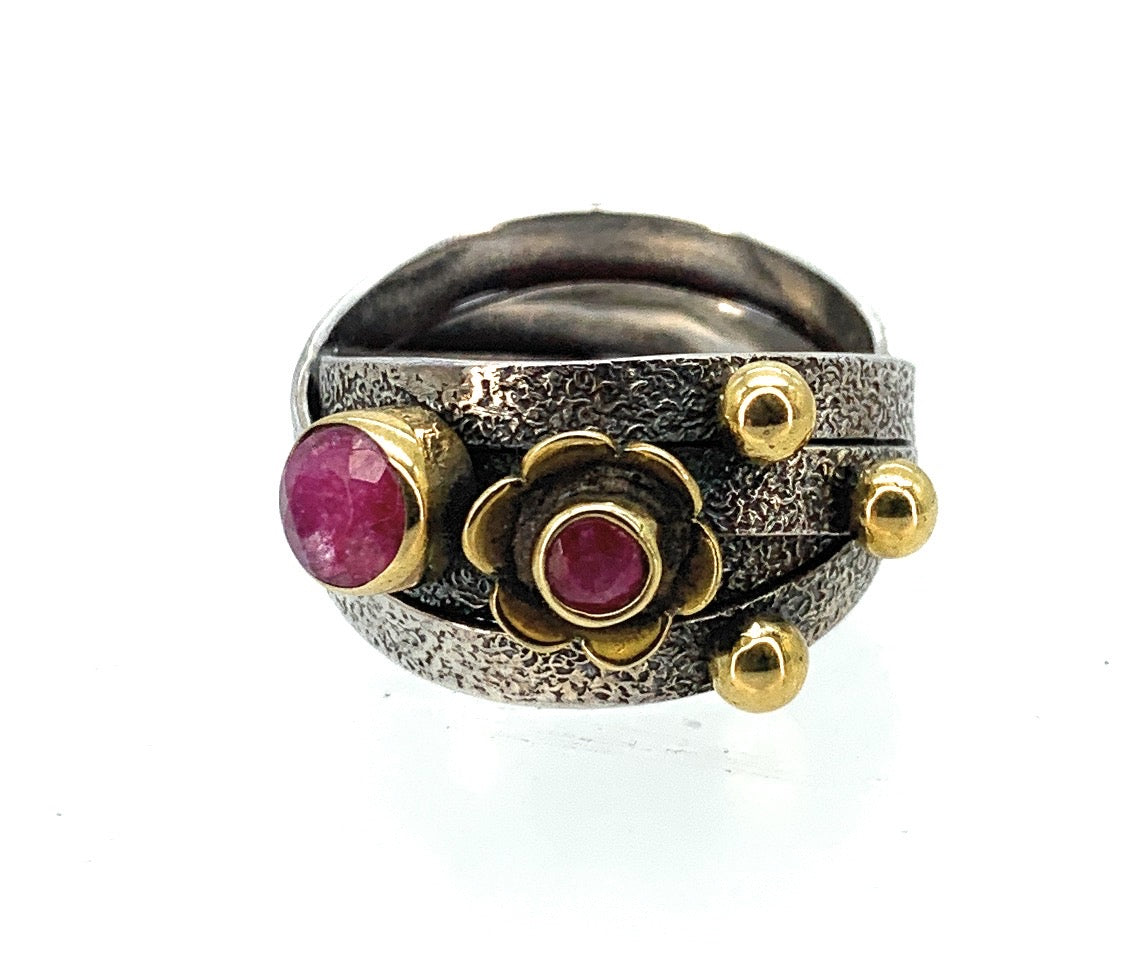 18K 2-Tone Gold & Ruby Crossover Ring - Sz. 8 - TheRelux.com